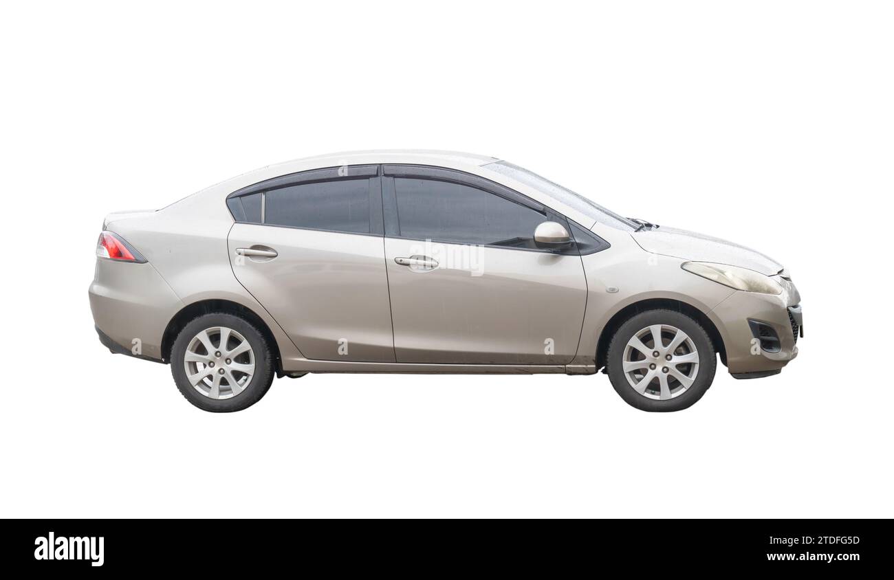 Gray sedan car in the rain is isolated on white background with ...