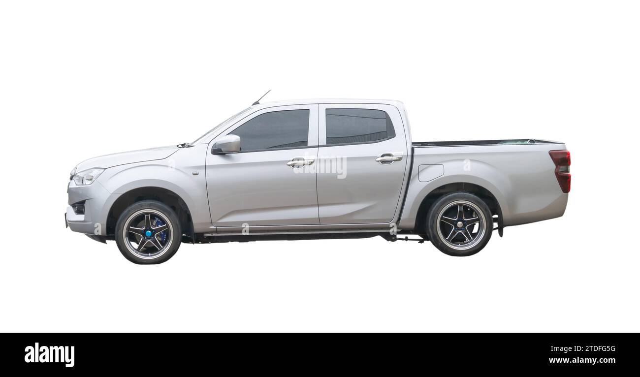 Silver bronze pickup truck with mag wheel is isolated on white ...
