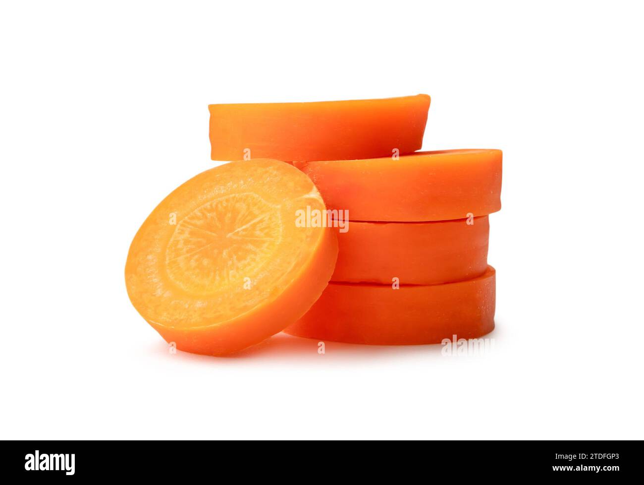 Beautiful orange carrot slices in stack are isolated on white ...