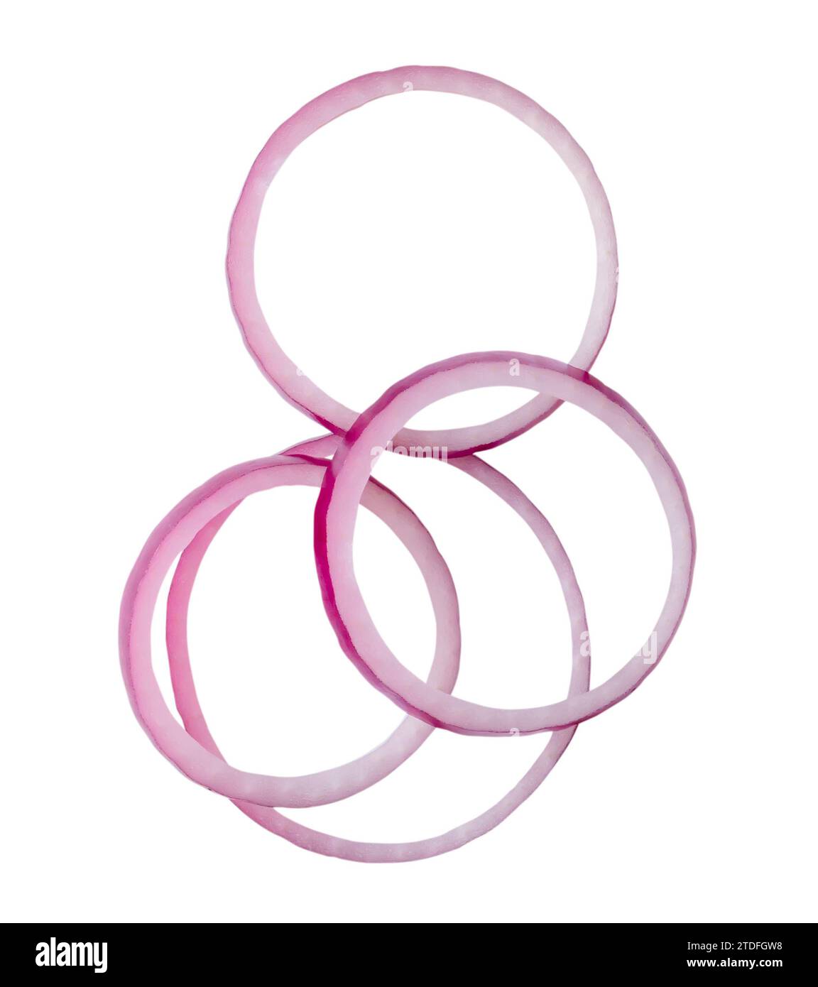 Top view of red or magenta onion slices in ring shape and stack is ...