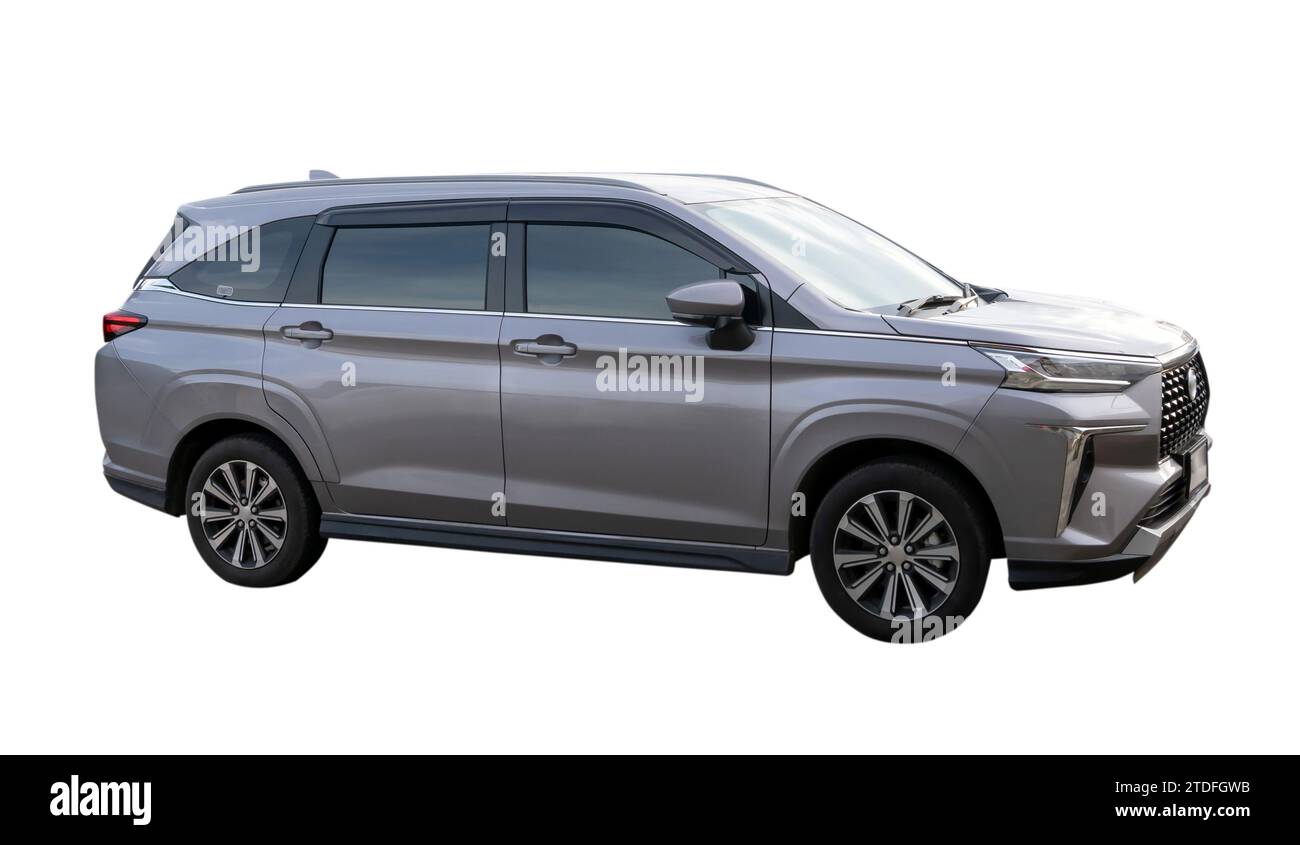 Luxurious dark gray SUV sports car is isolated on white background with ...