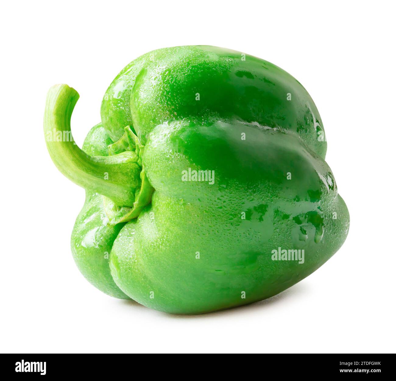 Single fresh large wet bell pepper with drop is isolated on white ...