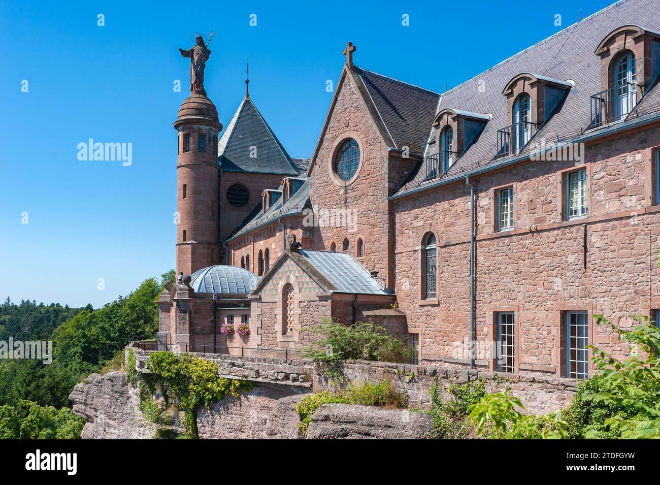 Hohenburg Monastery with statue of Saint Odilia on Mont Sainte-Odile ...