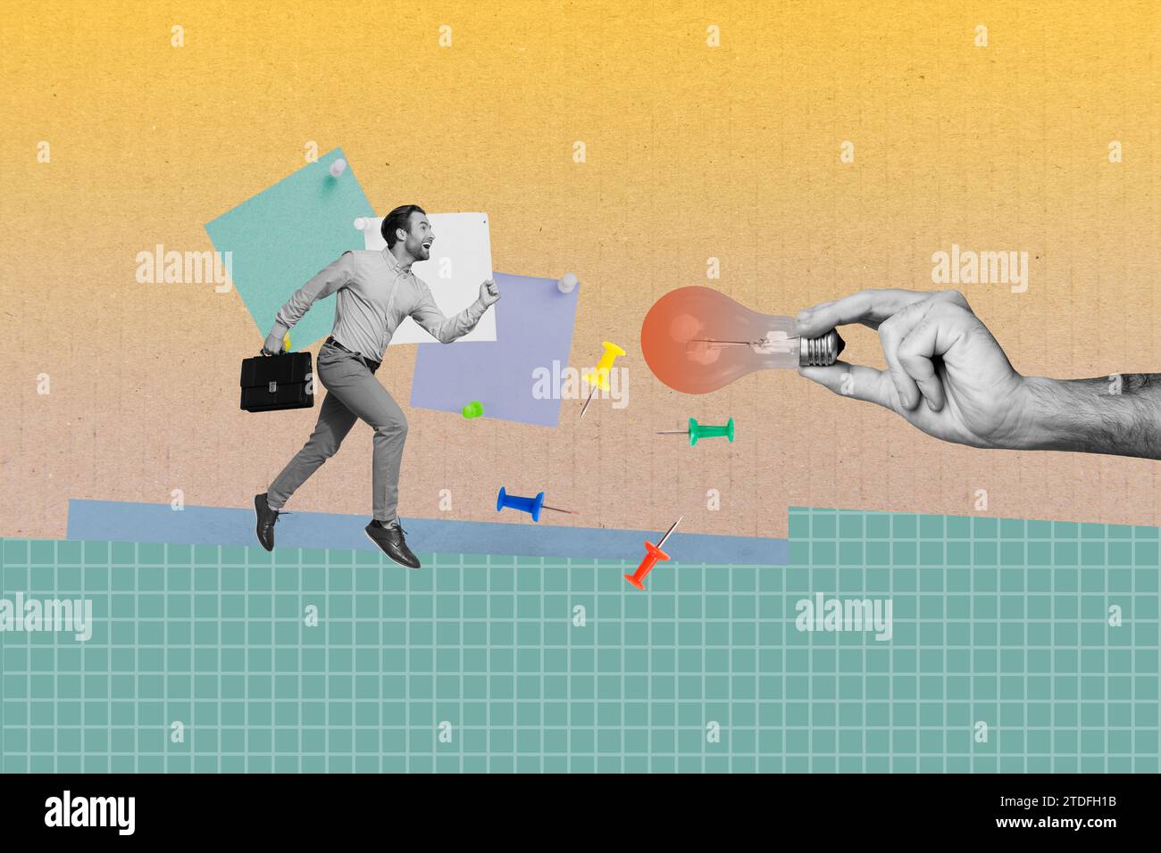 Poster artwork 3d collage of purposeful persistent man completing tasks ...