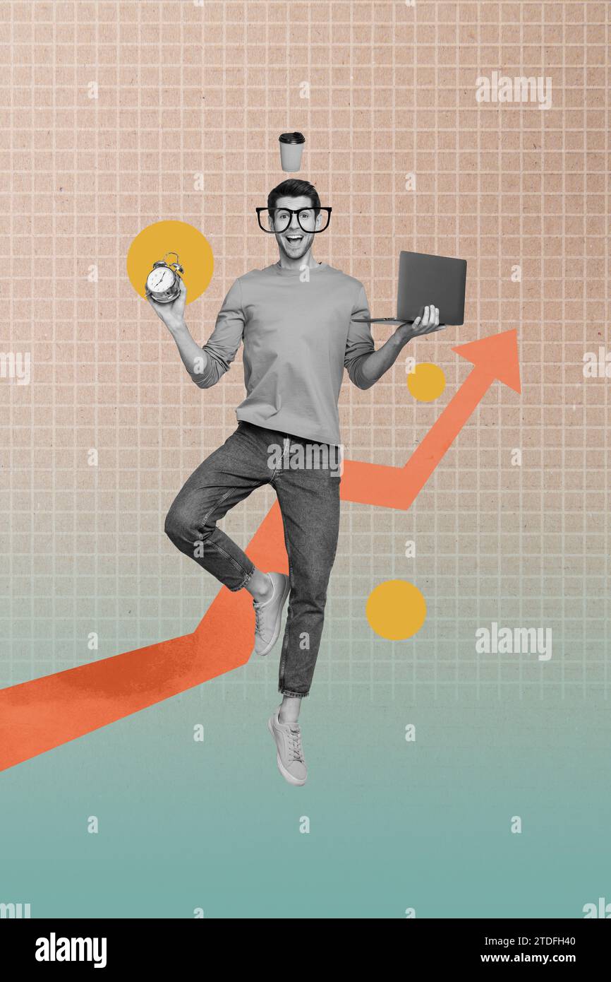 Sketch image collage of successful busy man working online completing ...