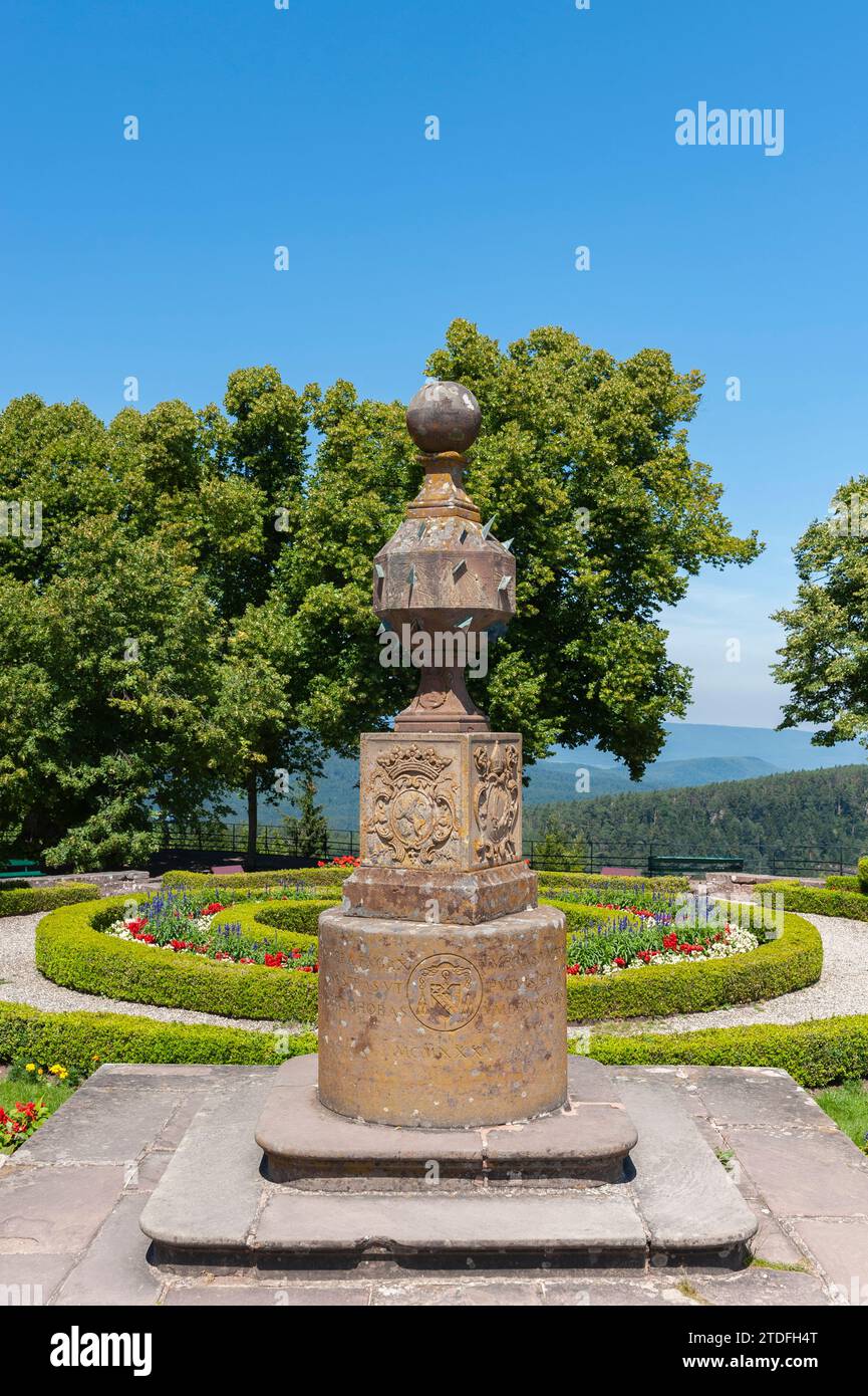 Sundial in monastery garden of Hohenburg monastery on Mont Sainte-Odile ...