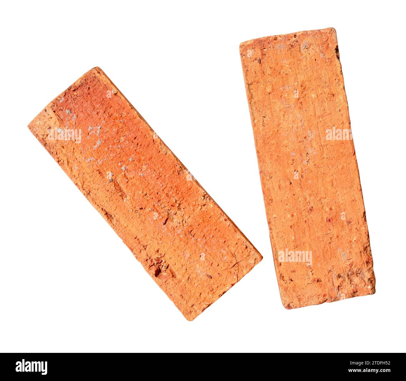 Top view of cracked old red or orange bricks is isolated on white ...
