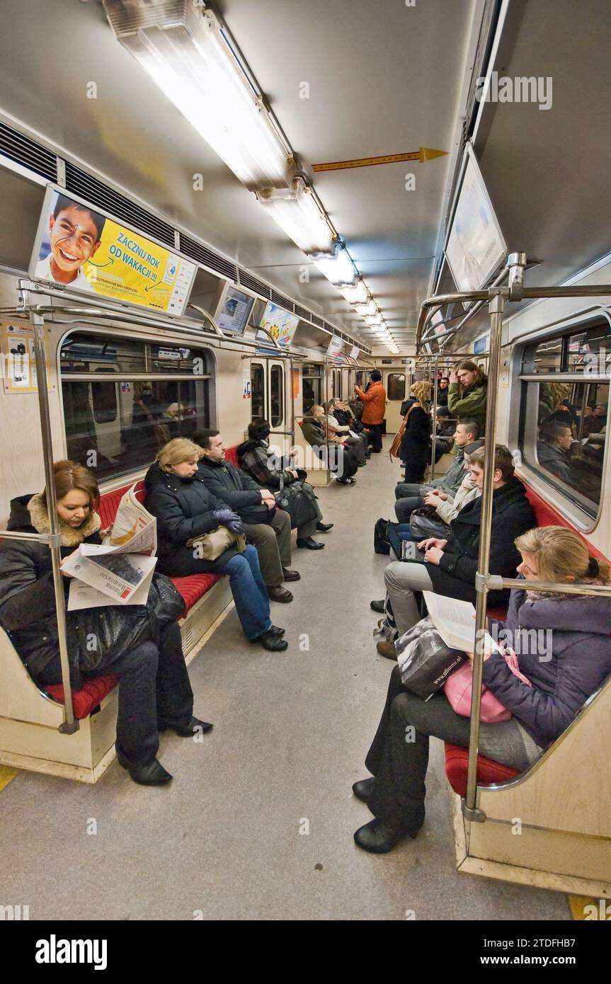Passengers in metro car underground in Warsaw, Poland Stock Photo - Alamy