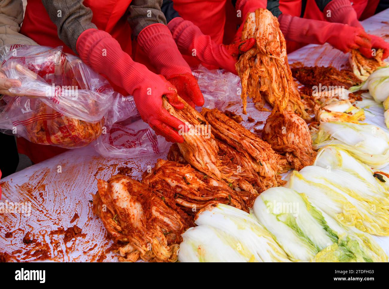At the end of November 2021, they are making kimchi in Gyeongbuk, South ...