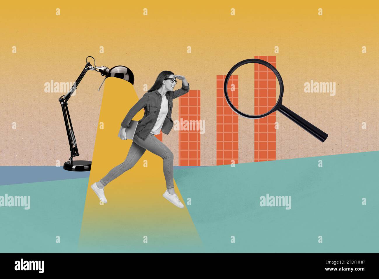 Abstract composite collage photo of clever smart woman run with laptop ...