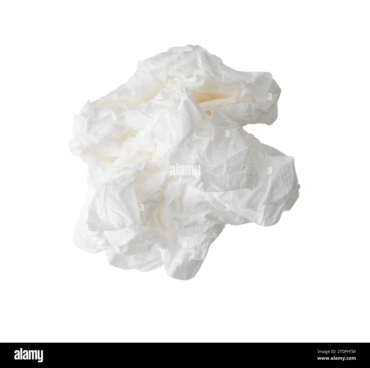 Top view of single screwed or crumpled tissue paper or napkin in ...