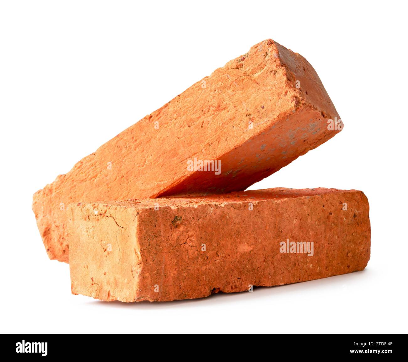 Cracked old red or orange bricks in stack are isolated on white ...