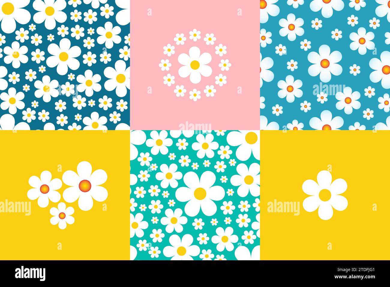 Set of floral backgrounds seamless patterns, daisies vector background ...