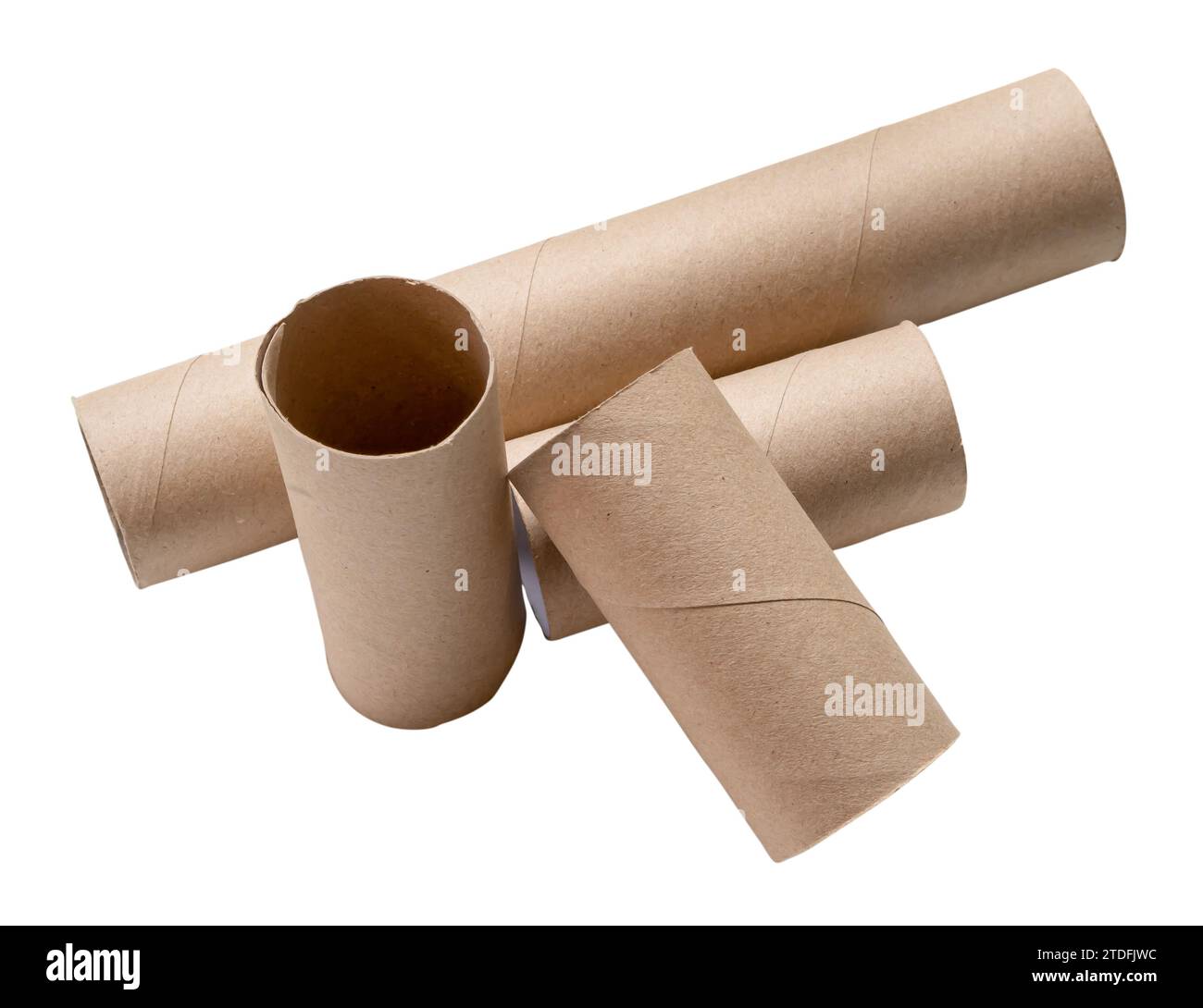 Top view of short and long tissue paper cores in stack is isolated on ...