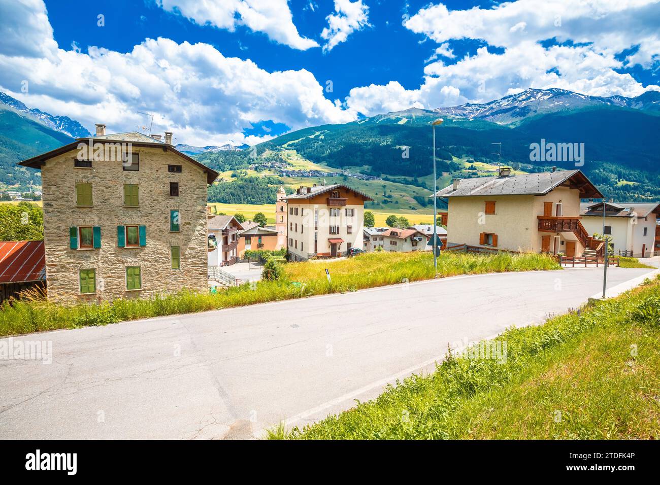 Town of Bormio in Dolomites Alps street view, Province of Sondrio ...