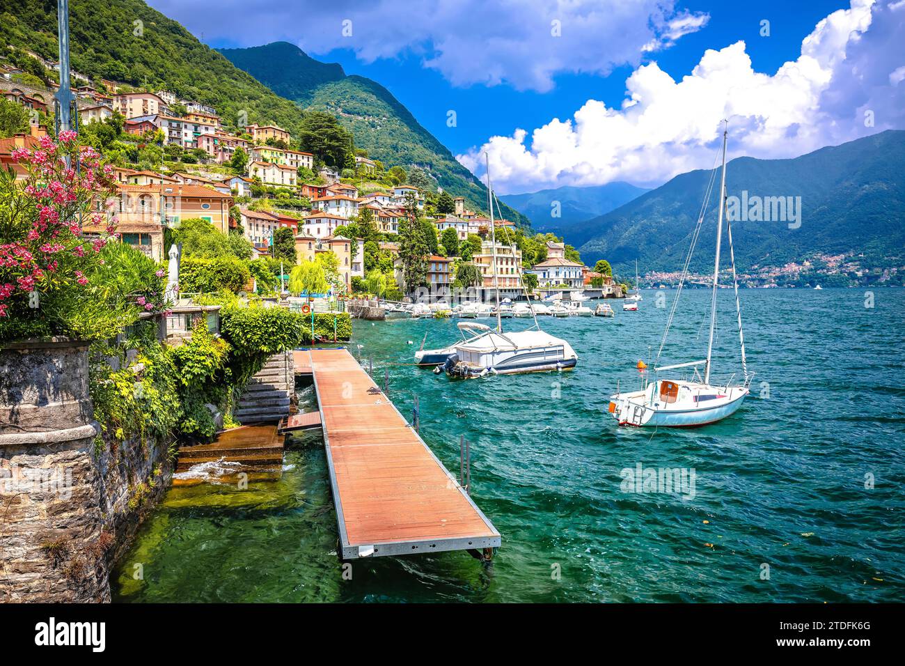 Como lake idyllic watefront in village of Ossuccio view, Lombardy ...