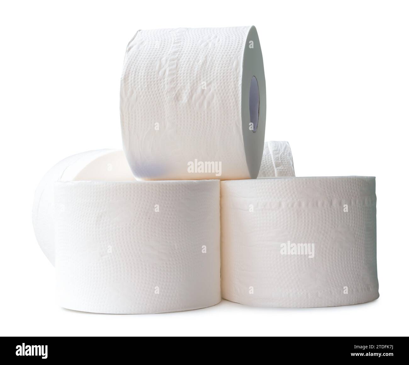 Tissue paper rolls in stack are isolated on white background with ...