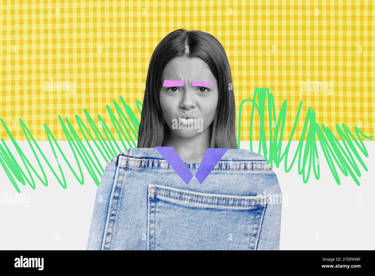 Collage portrait of unsatisfied disappointed black white effect girl ...