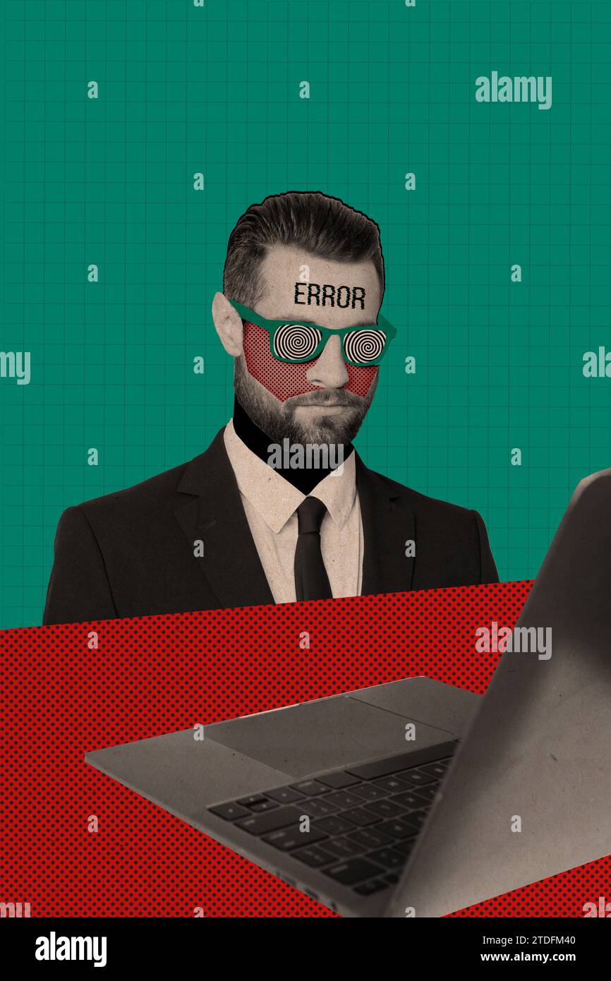 Vertical collage picture illustration black white filter man caricature ...