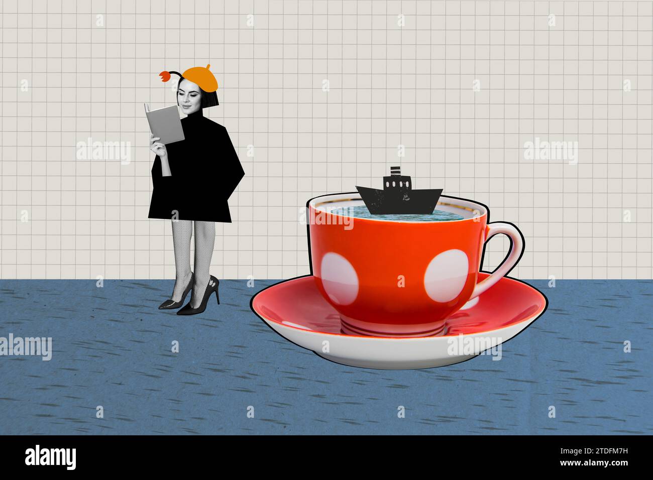 Composite collage picture image of cute dreamy female reading book ...