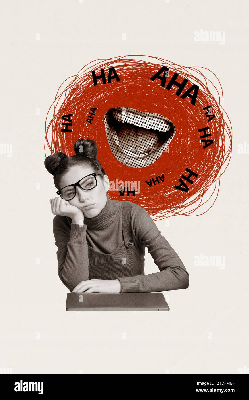 3d abstract creative artwork template collage of sad tired female ...