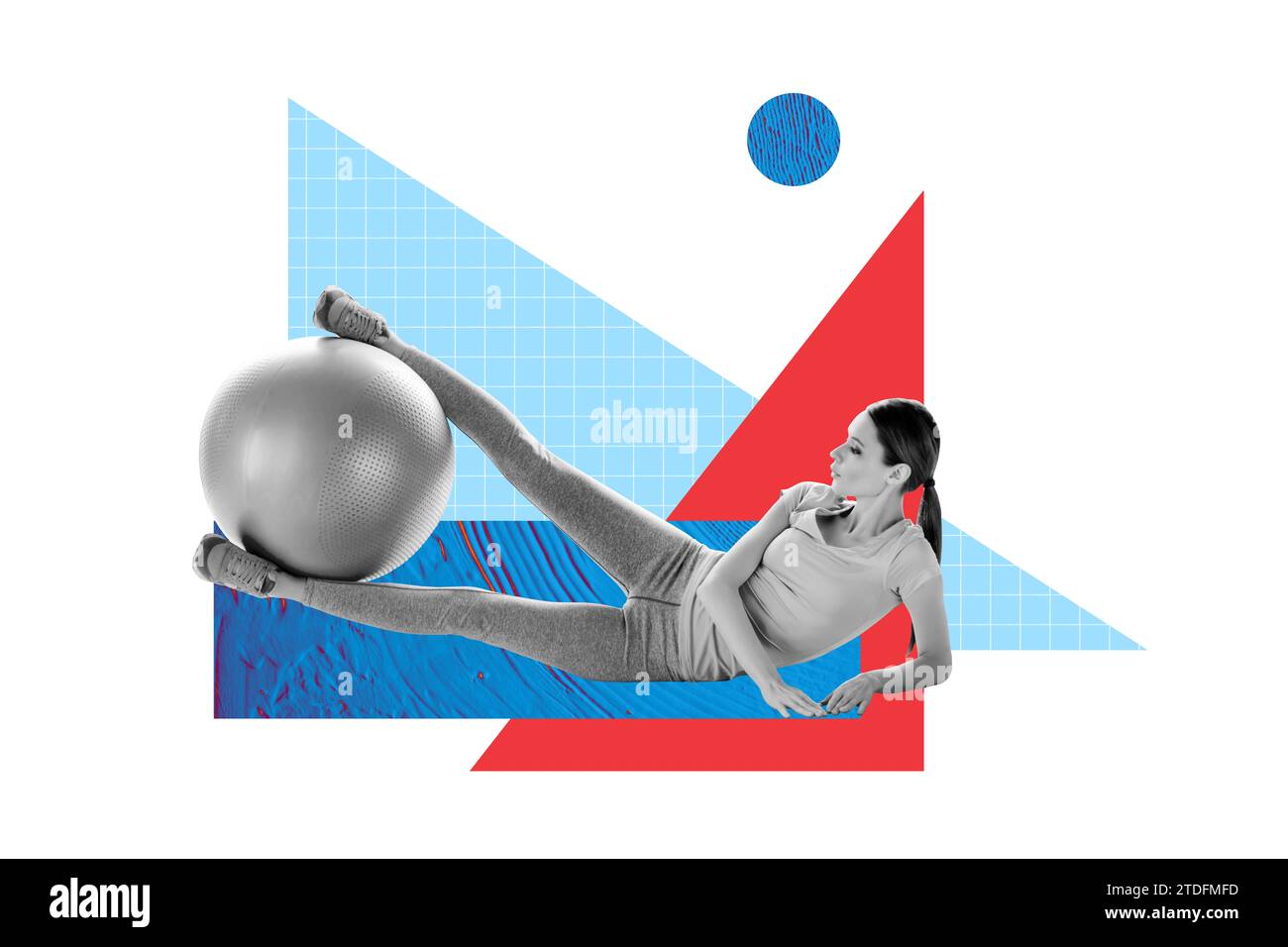 Horizontal creative photo collage of young fit sporty woman do fitness ...