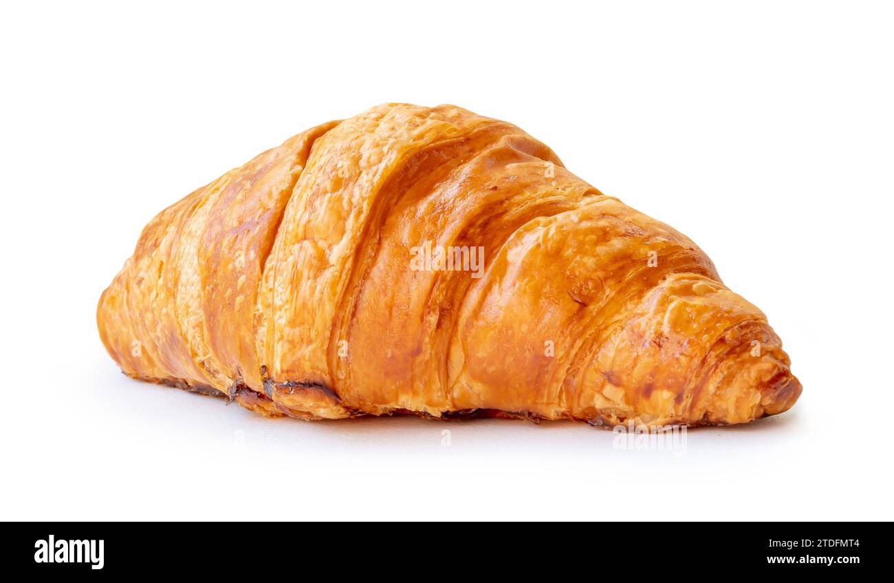 Side view of single croissant is isolated on white background with ...