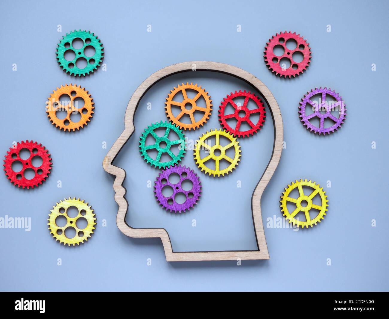 Autism and neurodiversity concept. Head and colored gears Stock Photo ...