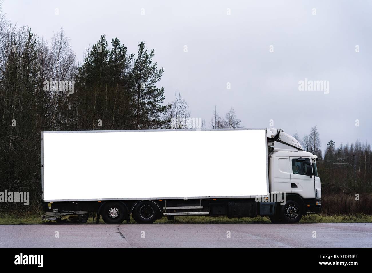 White lorry parked on a cloudy day. Mock up with clipping path Stock ...