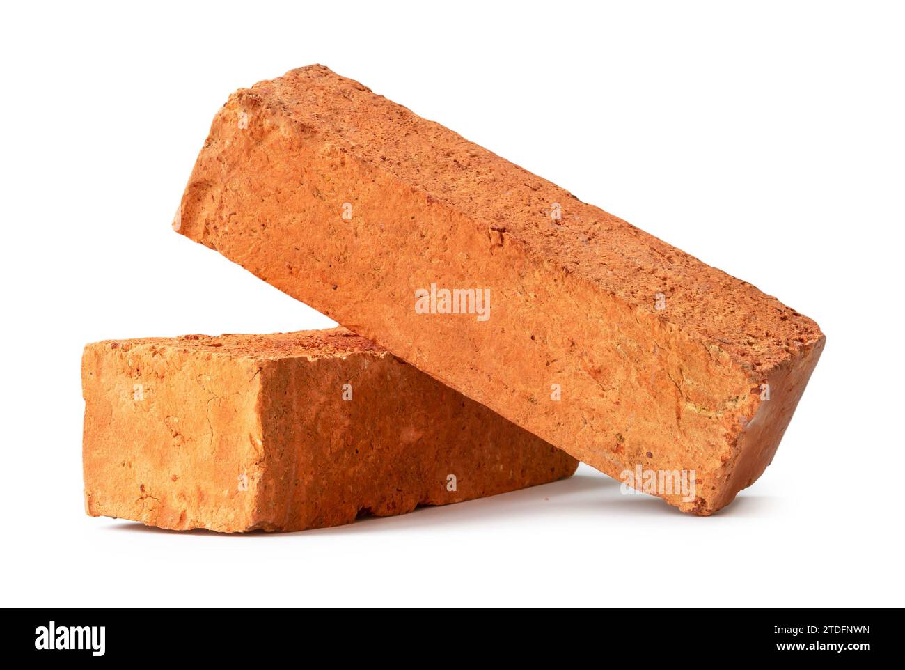 Cracked old red or orange bricks in stack are isolated on white ...