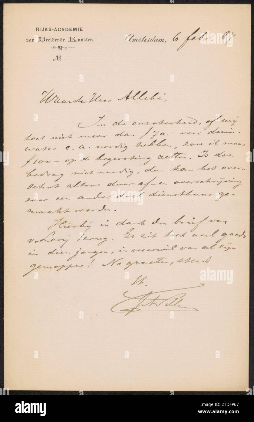 Letter to August Allebé, Rijksakademie van Visual Arts, 1887 Amsterdam ...