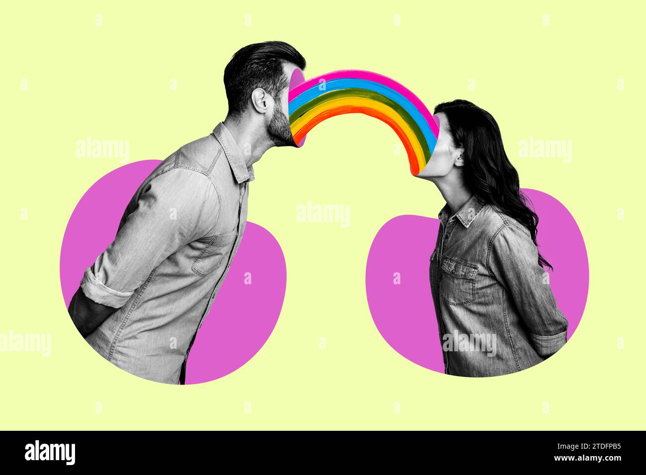 Collage sketch picture of two unknown incognito people lgbt community ...