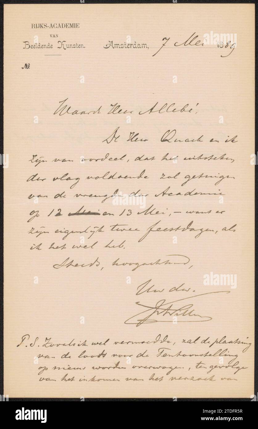 Letter to August Allebé, Rijksakademie van Visual Arts, 1889 Amsterdam ...