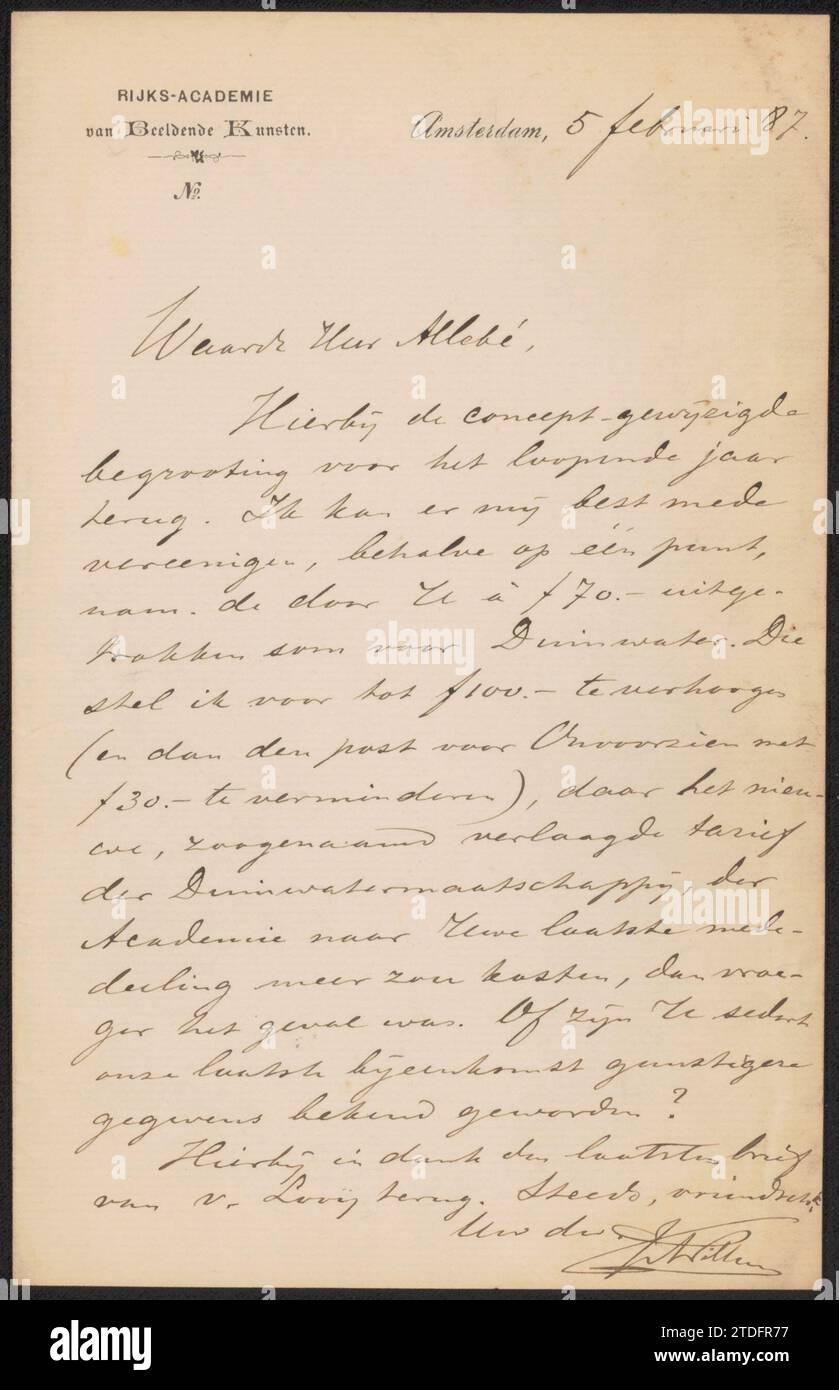 Letter to August Allebé, Rijksakademie van Visual Arts, 1887 Amsterdam ...