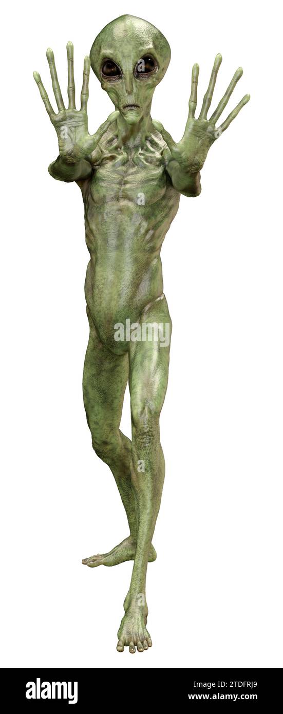 3D rendering of a green alien isolated on white background Stock Photo ...