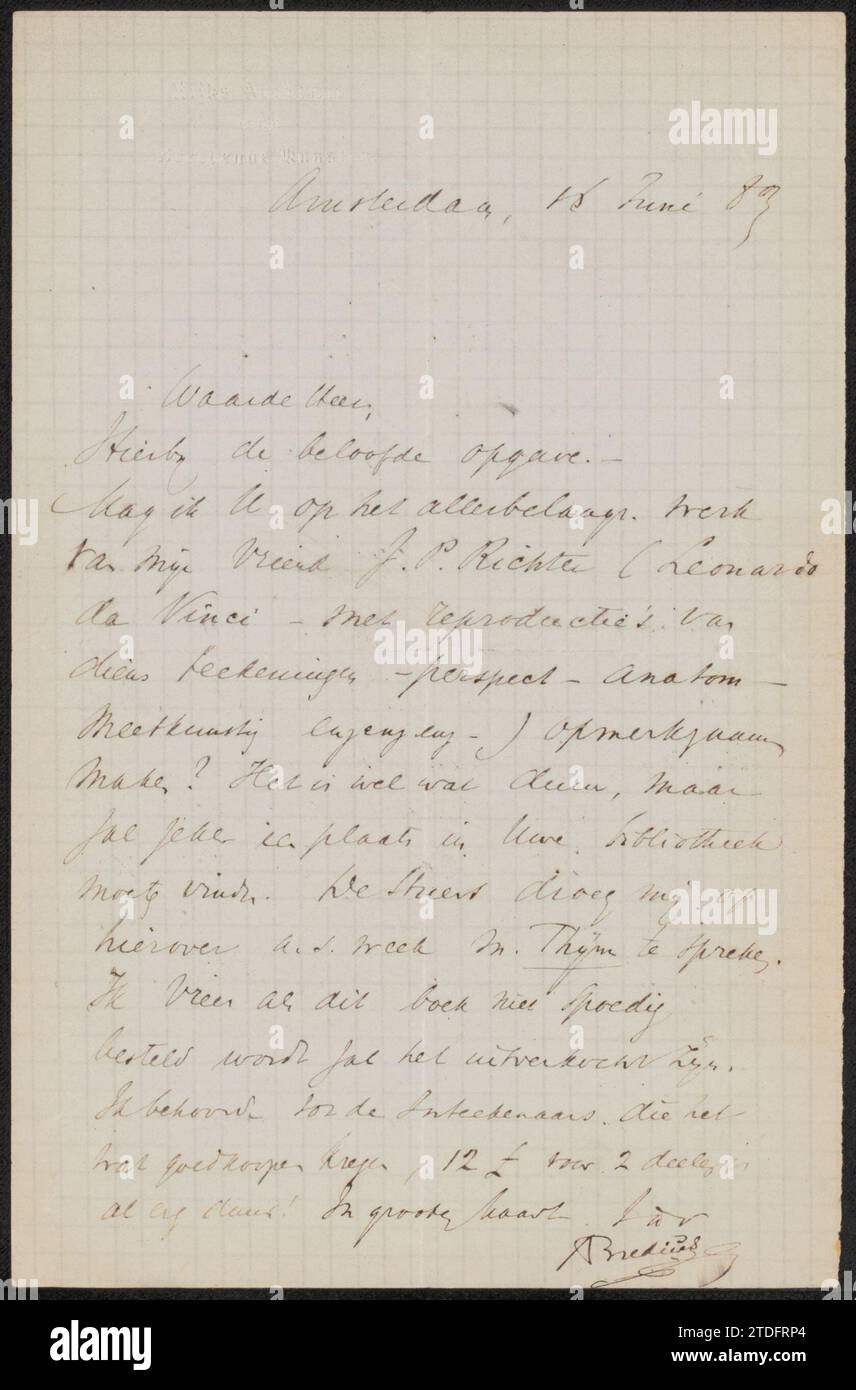 Letter to August Allebé, Abraham Bredius, 1889 Amsterdam ink writing ...