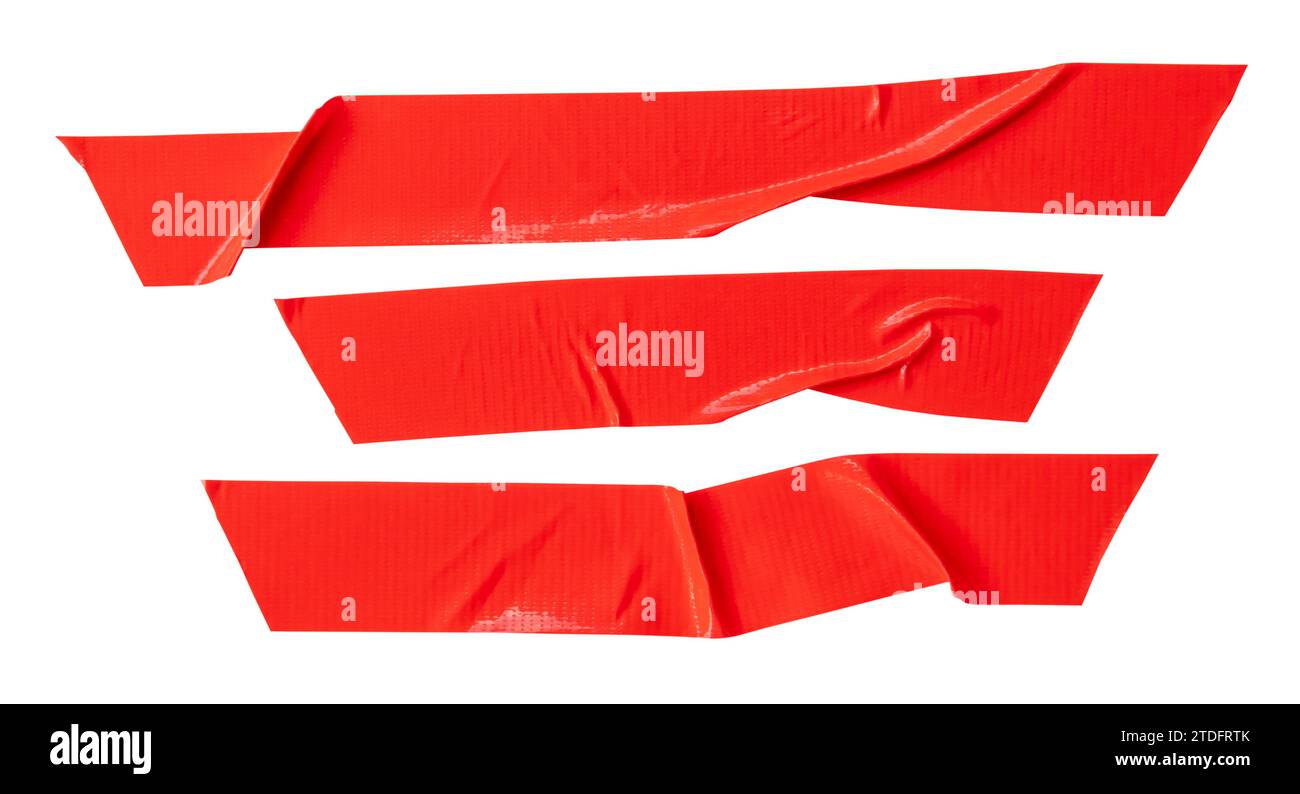 Set of red scotch tape or adhesive vinyl tape in stripe is isolated on ...