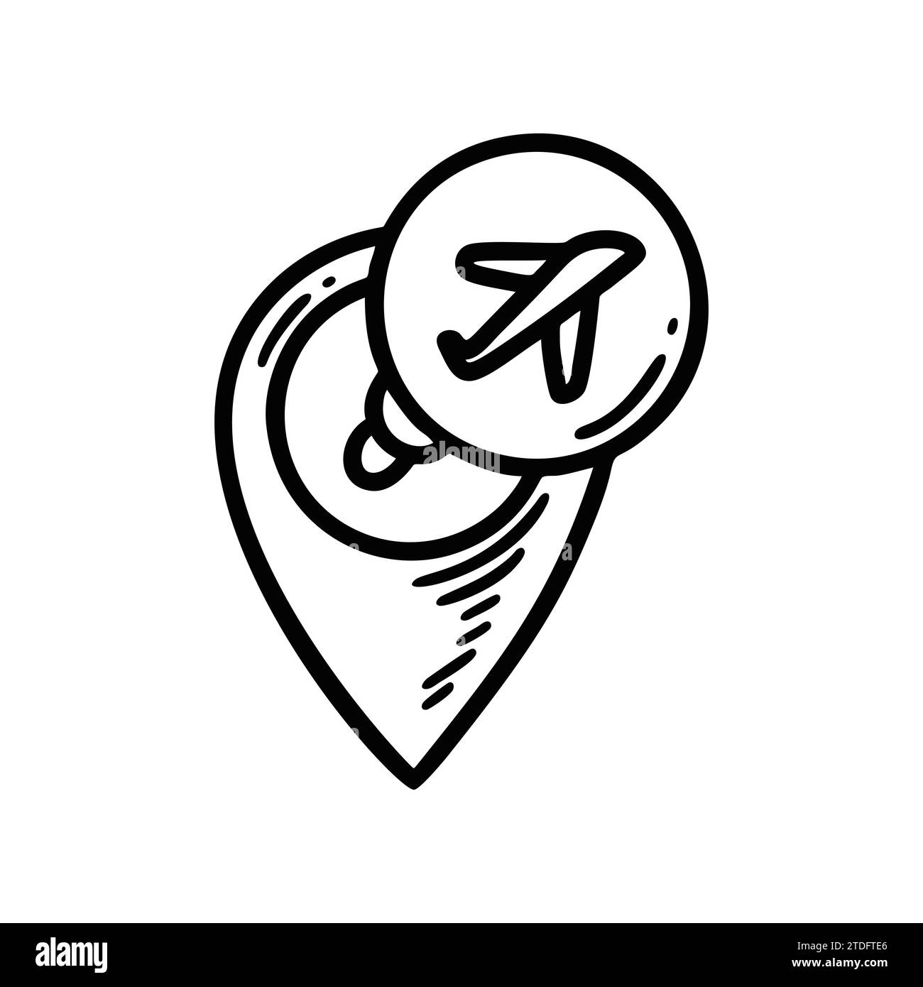 Doodle airport pin icon. Tickets sale location. Hand drawn sketch ...