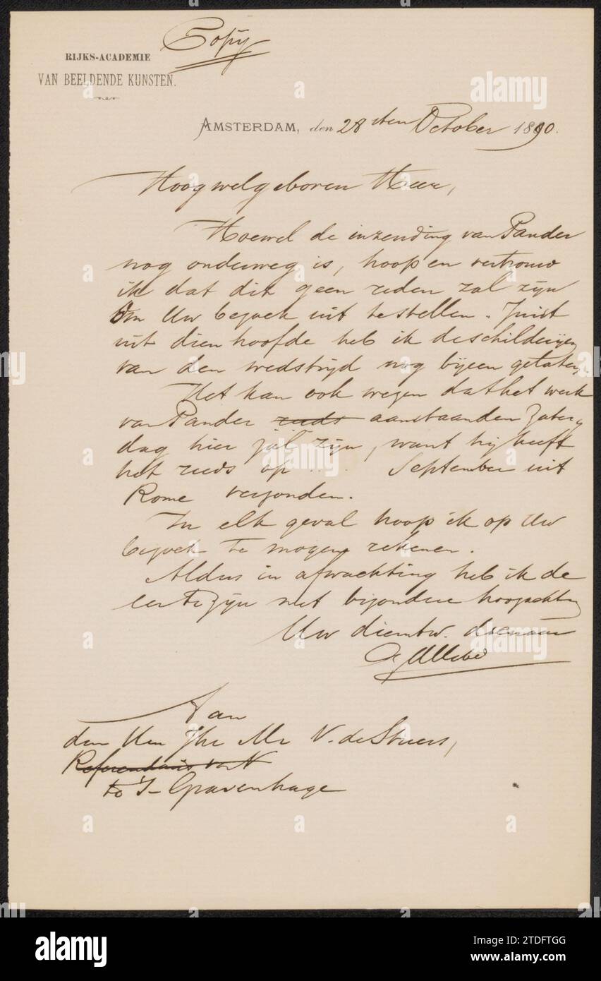 Letter to Jonkheer Victor Eugène Louis de Stuers, Rijksakademie of ...