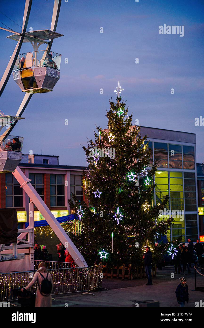 Christmas market with Ferris wheel on the Labour Square (Namesti Prace ...