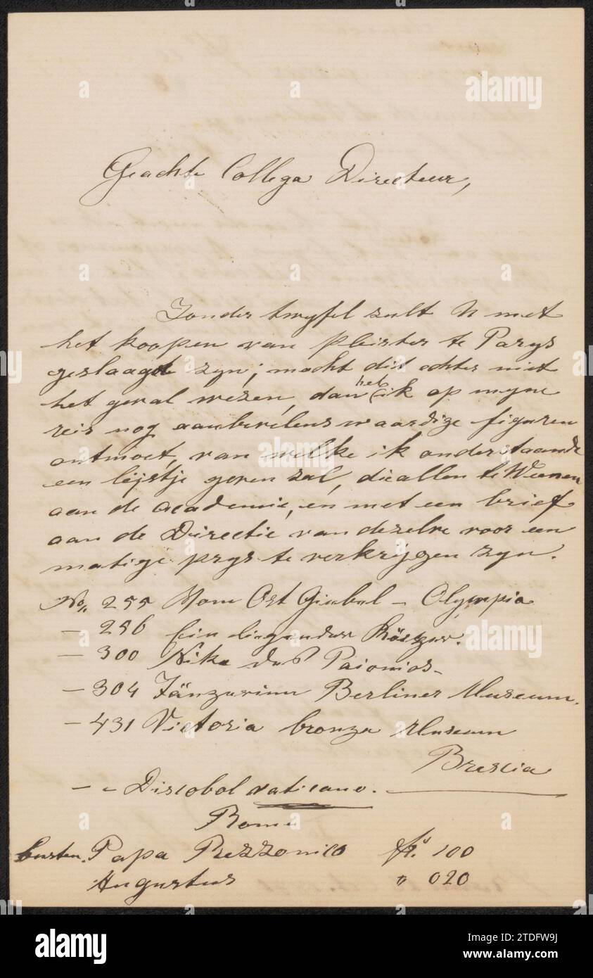 BRIEF AAN BUIR ALEBÉ of French Stracees, 1881 Rome paper. ink writing ...