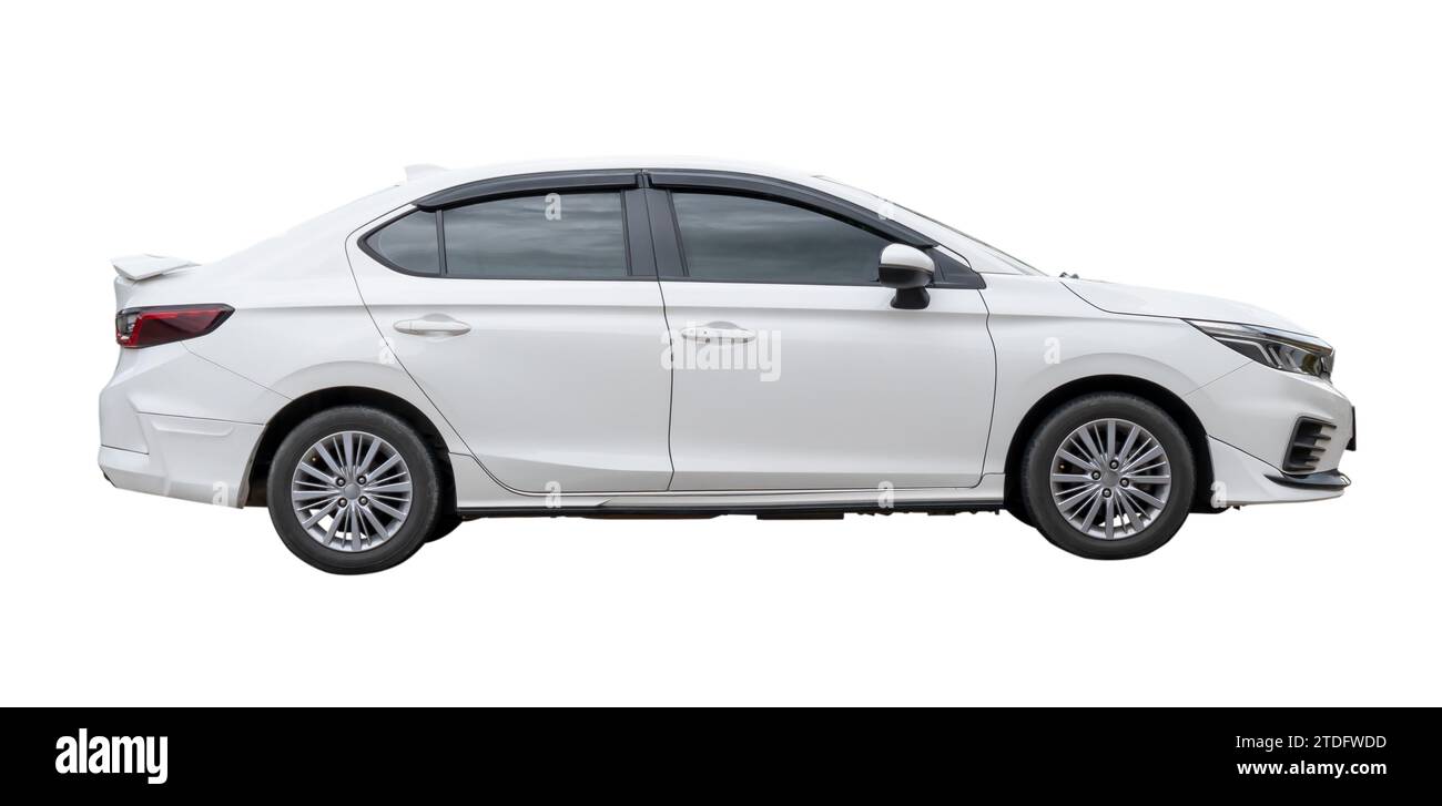 Luxurious white sedan sports car is isolated on white background with ...