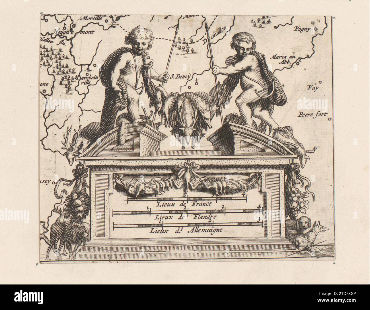Rectangular cartouche with two putti as hunters, 1551 - 1620 ...