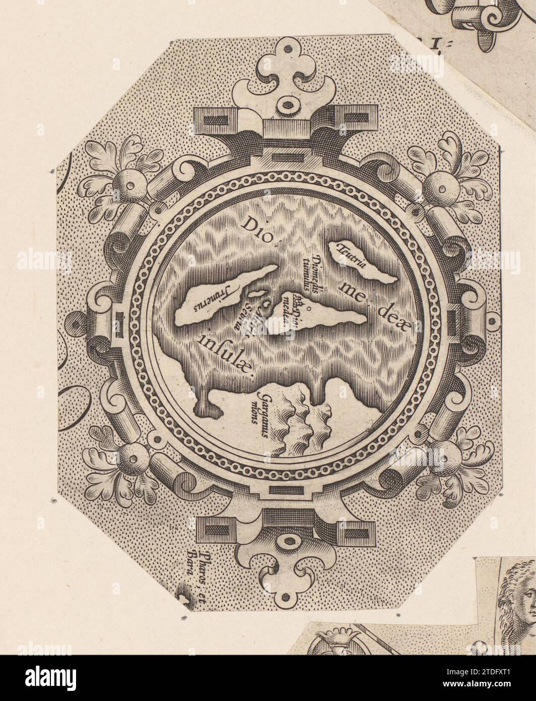 Round Cartouche with the Diomedes Islands, 1595 Round cartouche with ...