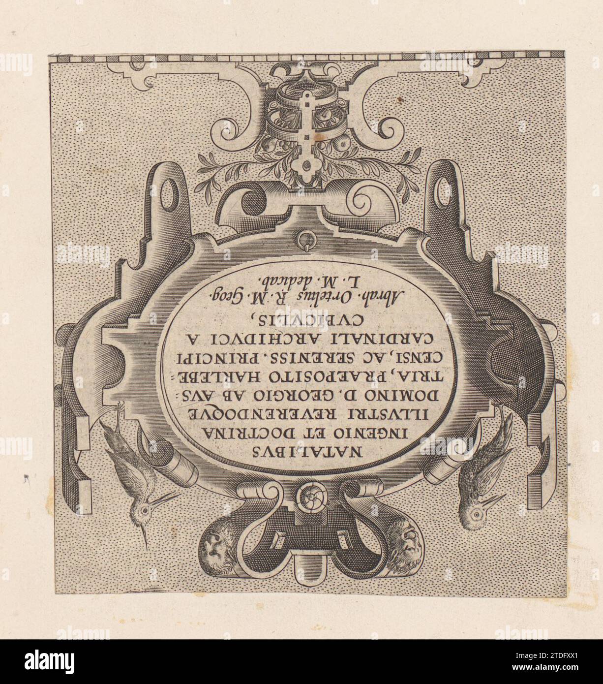 Oval cartouche with two birds and a vase of Rolwerk, 1595 Oval ...