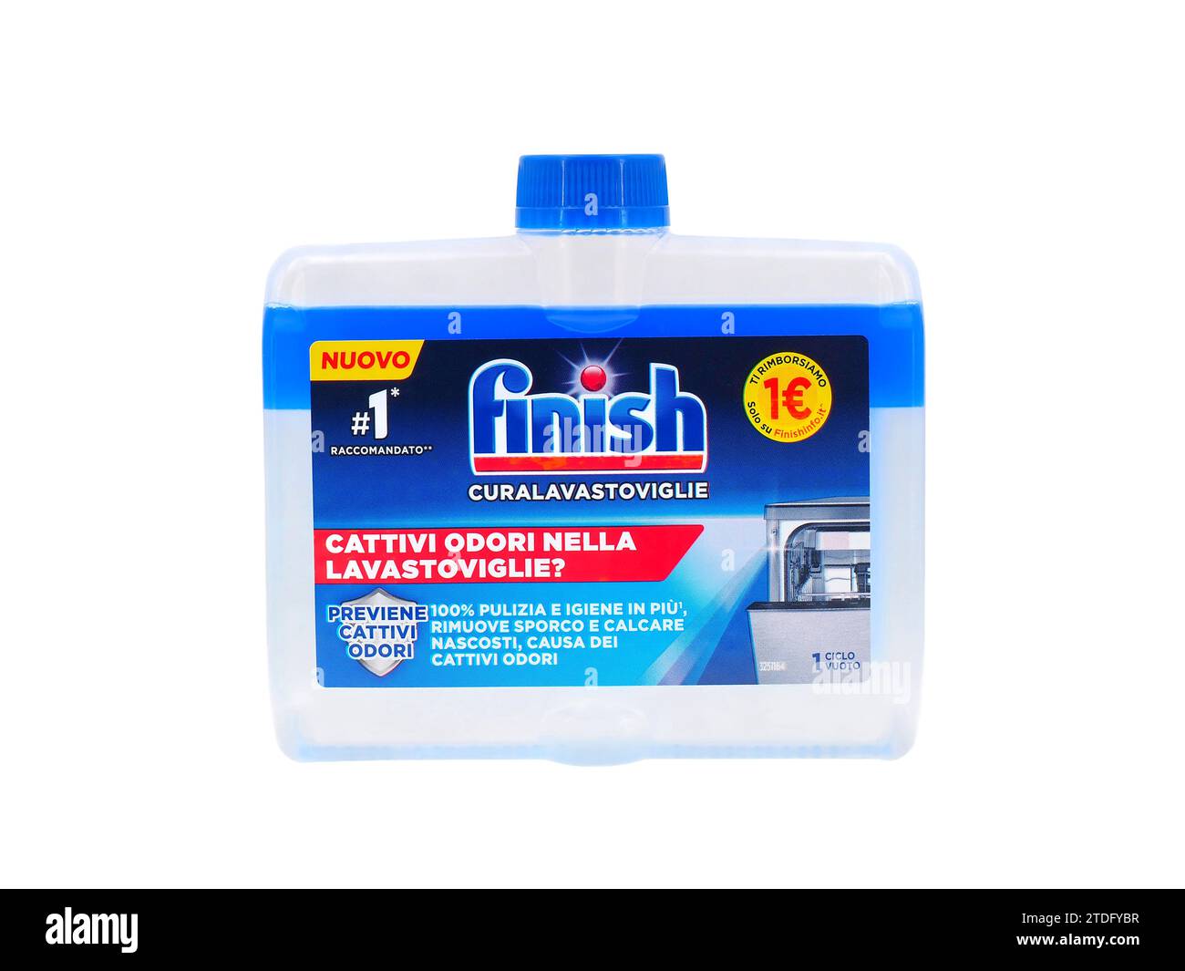 ROME, ITALY - DECEMBER 19, 2023. Finish dishwasher cleaner liquid ...