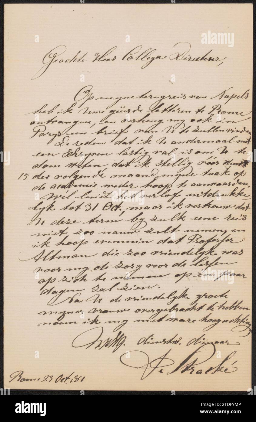 BRIEF AAN BUIR ALEBÉ of French Stracees, 1881 Rome paper. ink writing ...