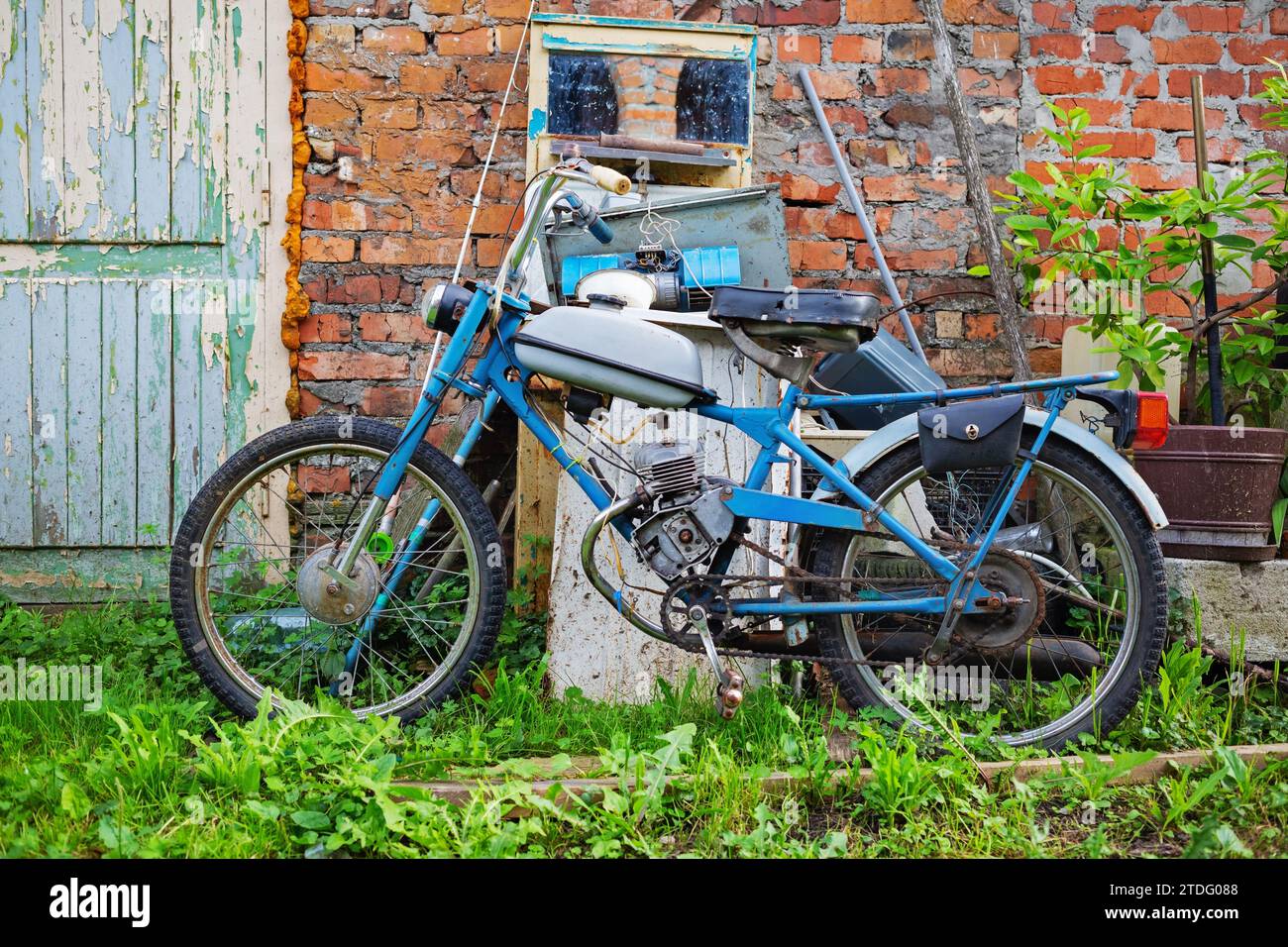 Old classic moped near the barn in countryside. Summer day Stock Photo ...