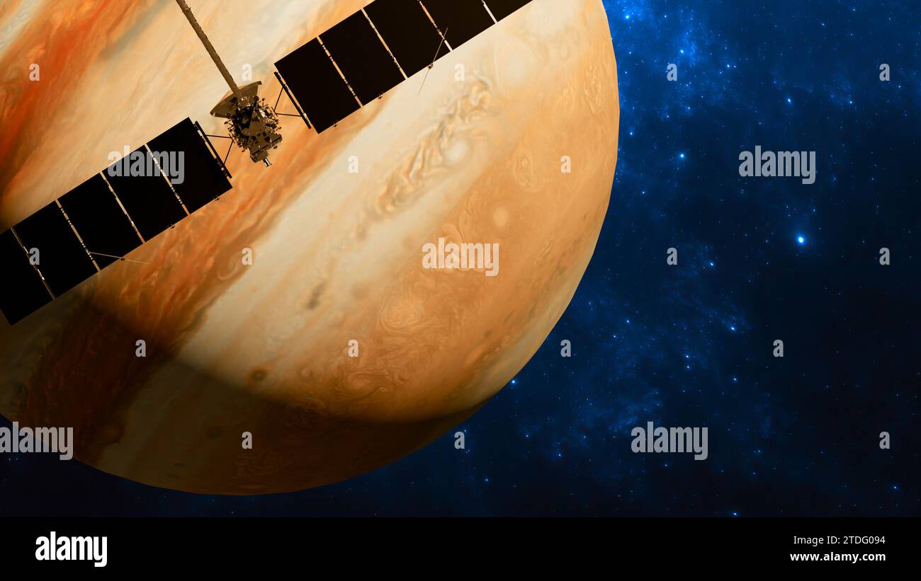 Clipper spacecraft traveling to the moon Europa with Jupiter rising in ... Clipper spacecraft traveling to the moon Europa with Jupiter rising in ...