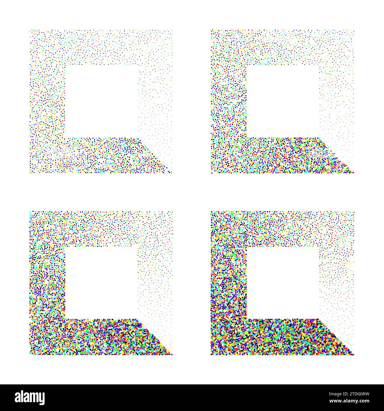 Square shaped dotted objects, stipple elements. Stippling, dotwork ...